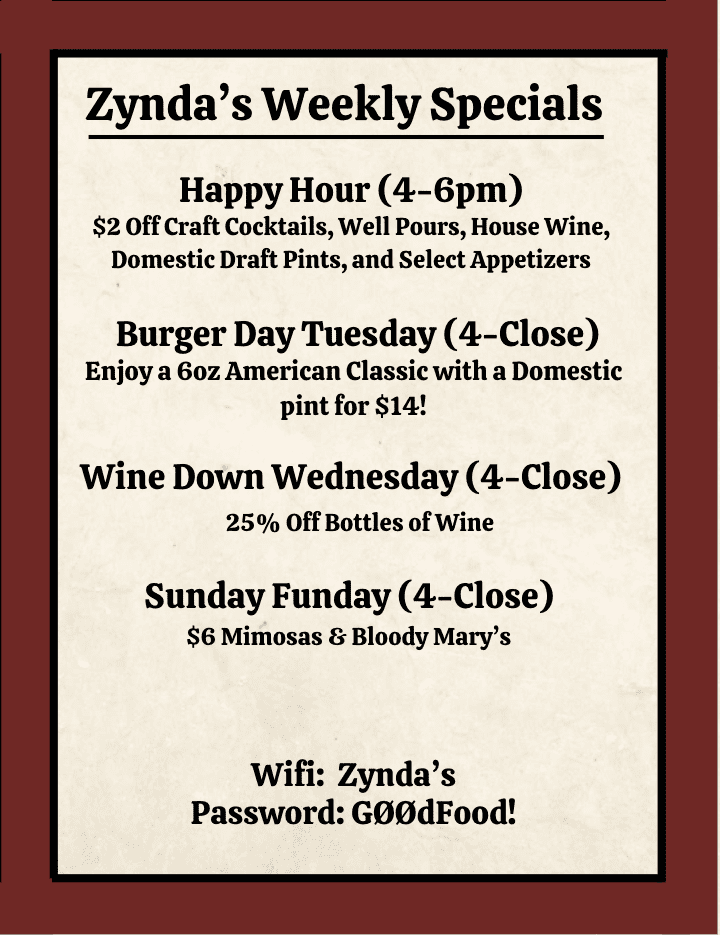EVENTS - Zynda's Food & Drink